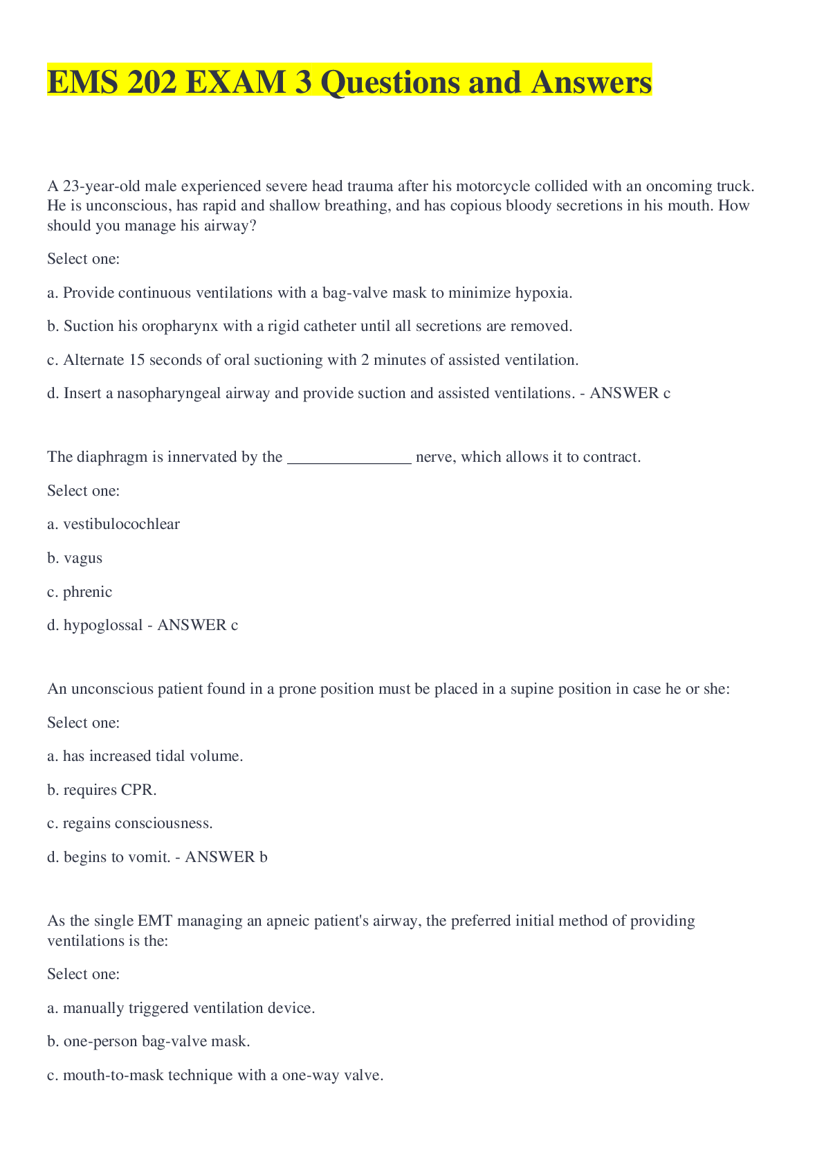 EMS 202 EXAM 3 Questions and Answers - Scholarfriends
